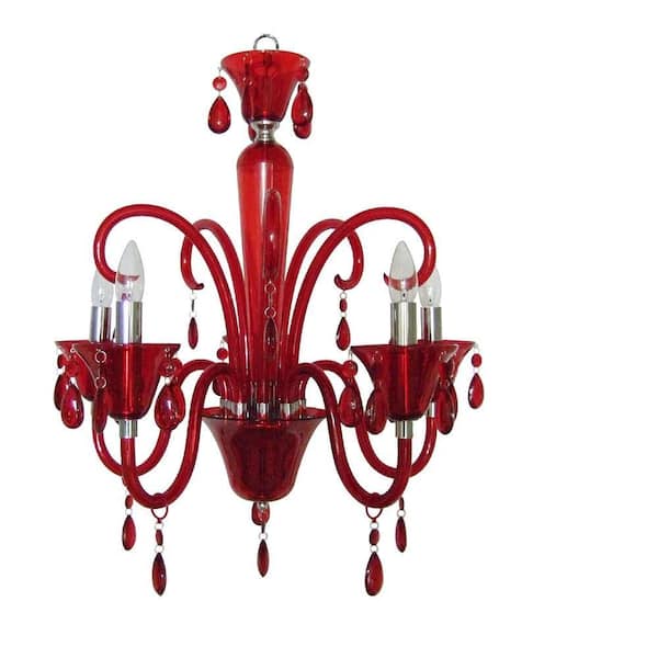 Roxy Lighting Euphoria 5 Light Polished Chrome Chandelier with Red ...