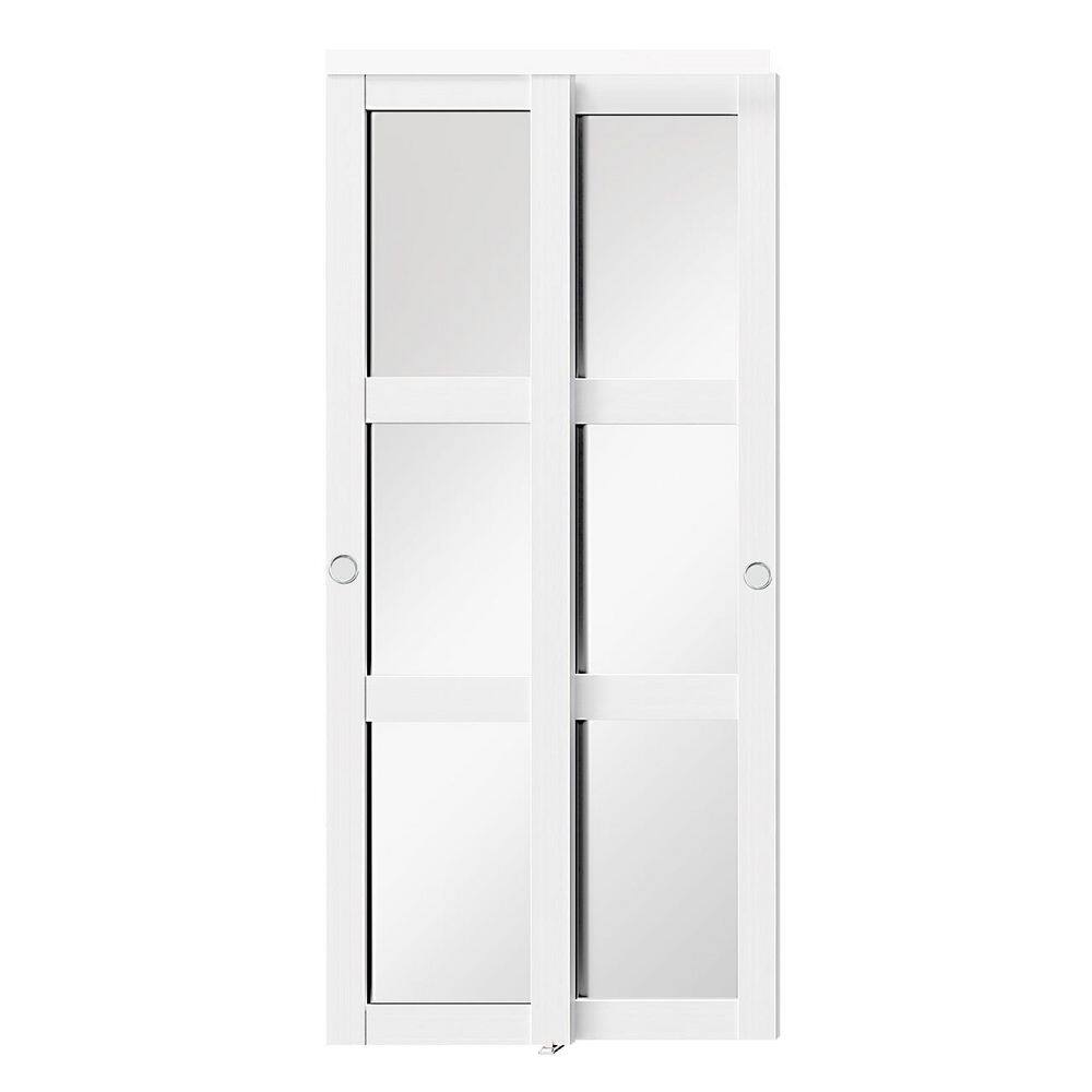 TENONER 72 in. x 80 in. 3 Lite Mirrored Glass White PVC Covering Solid ...