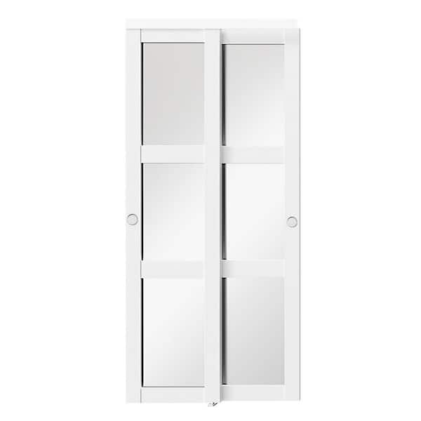 TENONER 60 in. x 80 in. 3-Lite Mirrored Glass PVC Covering MDF Assembly ...