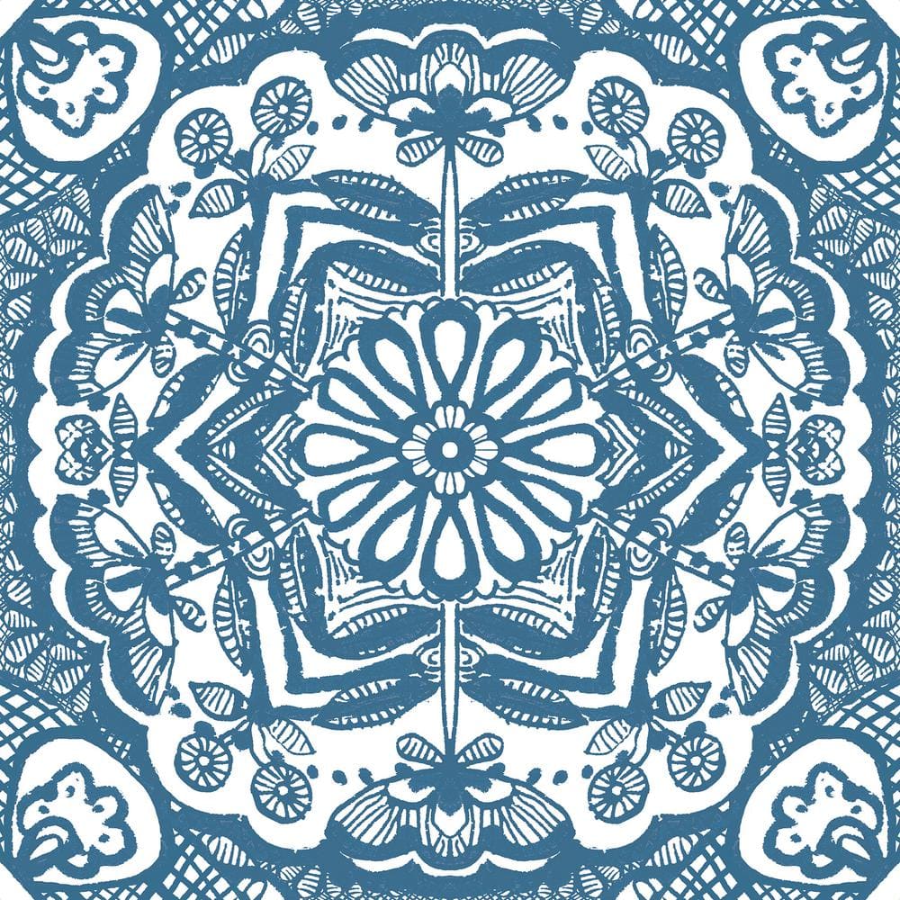 FloorPops 12 in. W x 12 in. L Blue Erina Peel & Stick Vinyl Floor Tiles ...