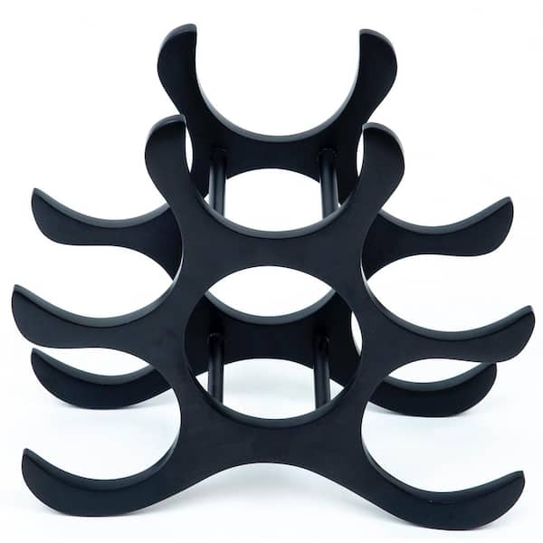 KINDWER 6-Bottle Black Aluminum Countertop Wine Rack A1383