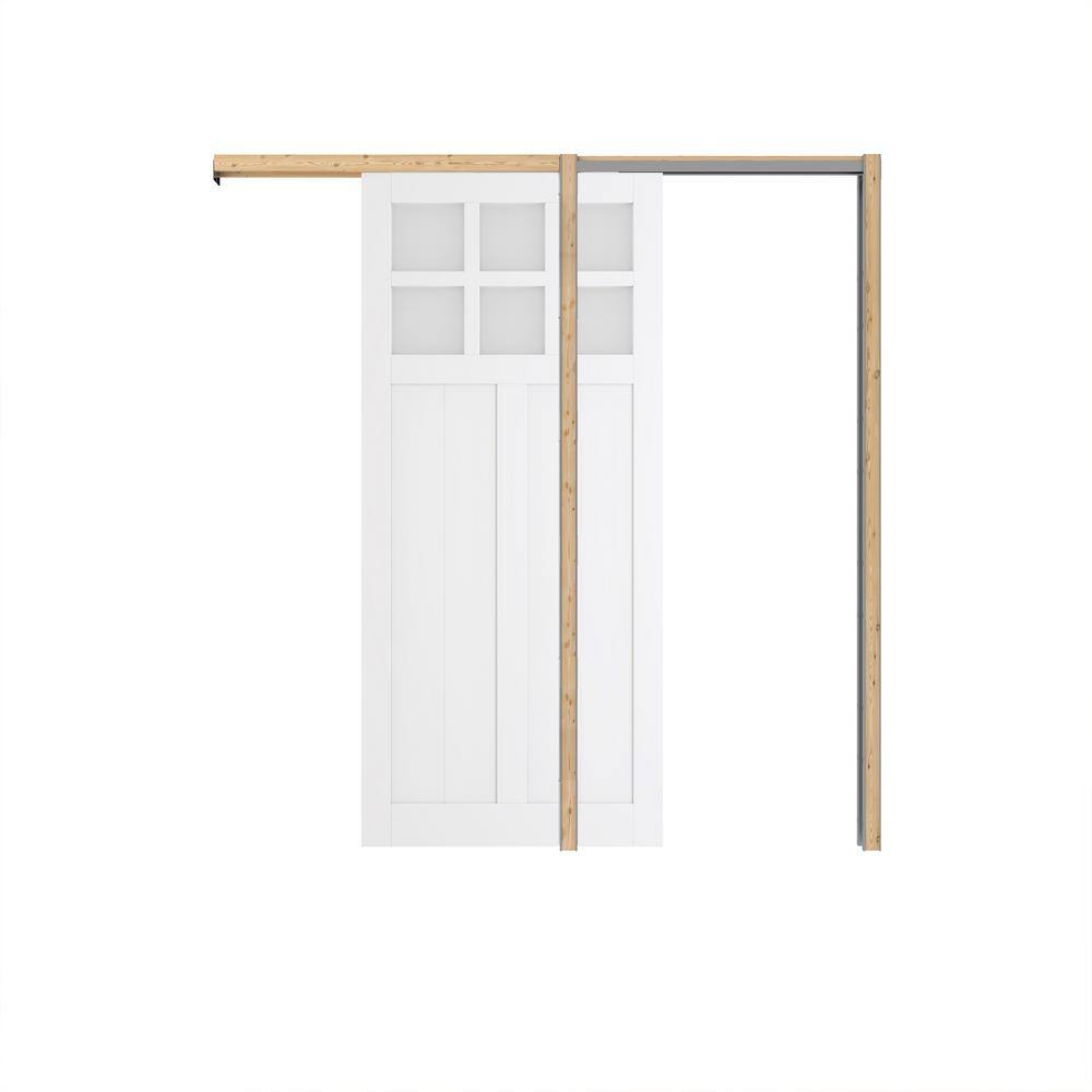 TENONER 30 in. x 80 in. 6 Lites, Frosted Glass, Panel Sliding Door, MDF ...