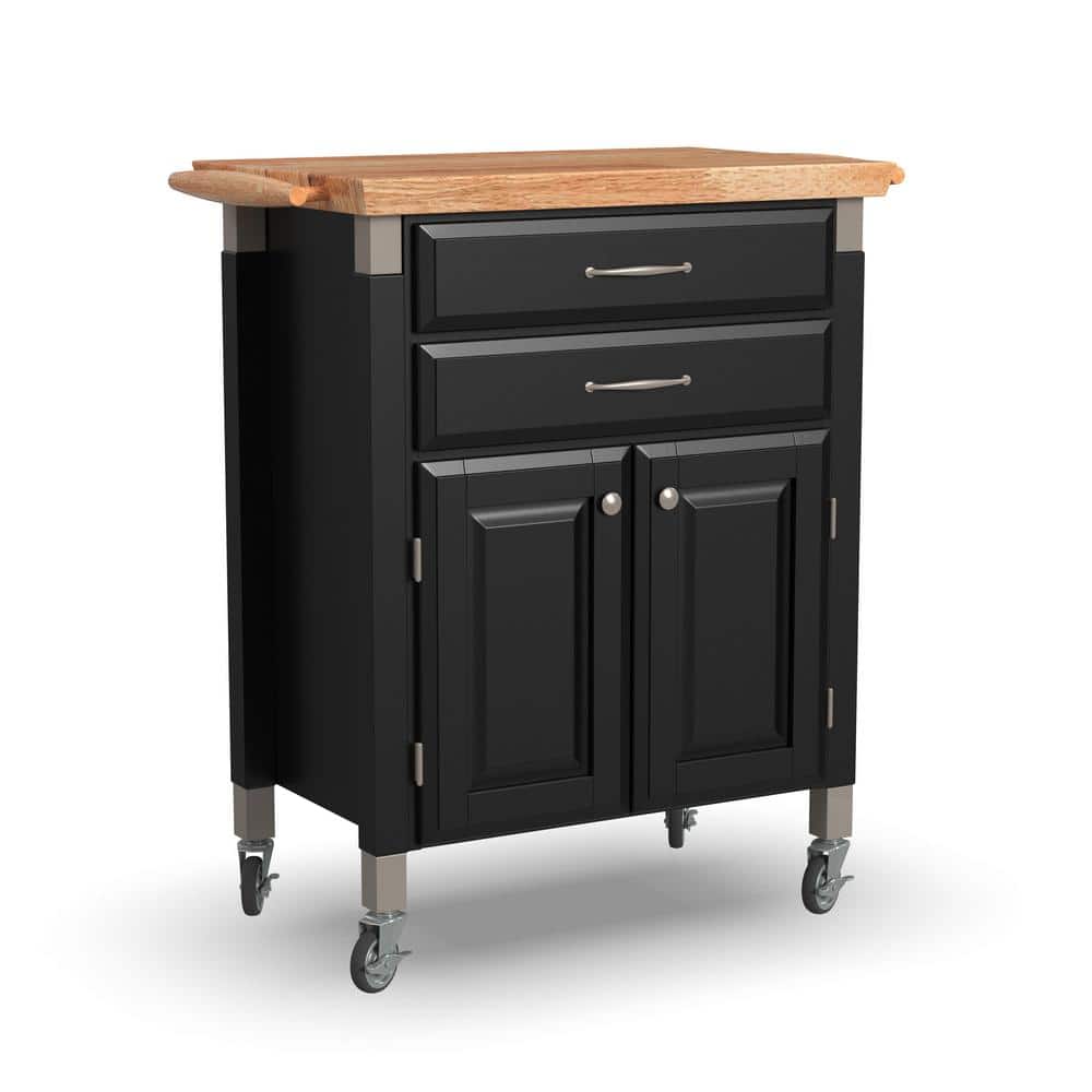 HOMESTYLES Dolly Madison Black Kitchen Cart with Natural Wood Top 4508 ...