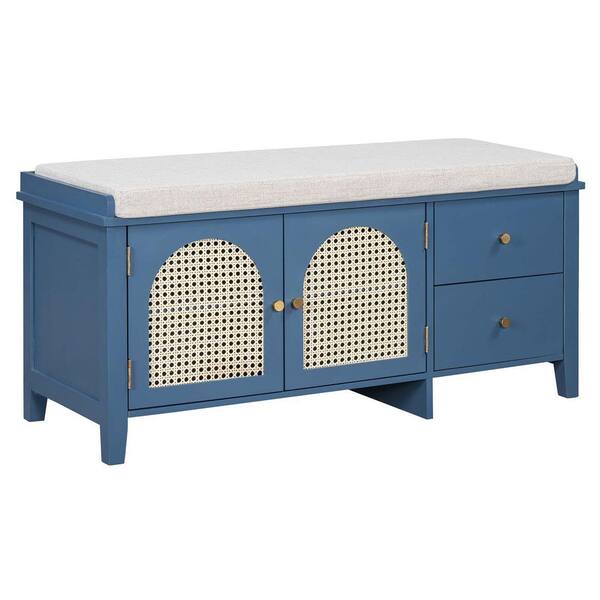 Navy MDF Shoe Storage Bench 42 in. Vintage Upholstered Shoe Bench with ...
