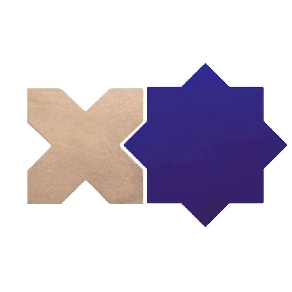 Merola Tile Argile Star Blu with Cotto Cross 7 in. x 14 in. Porcelain ...