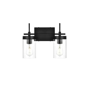 Simply Living 15 in. 2-Light Modern Black Vanity Light with Clear Bell ...