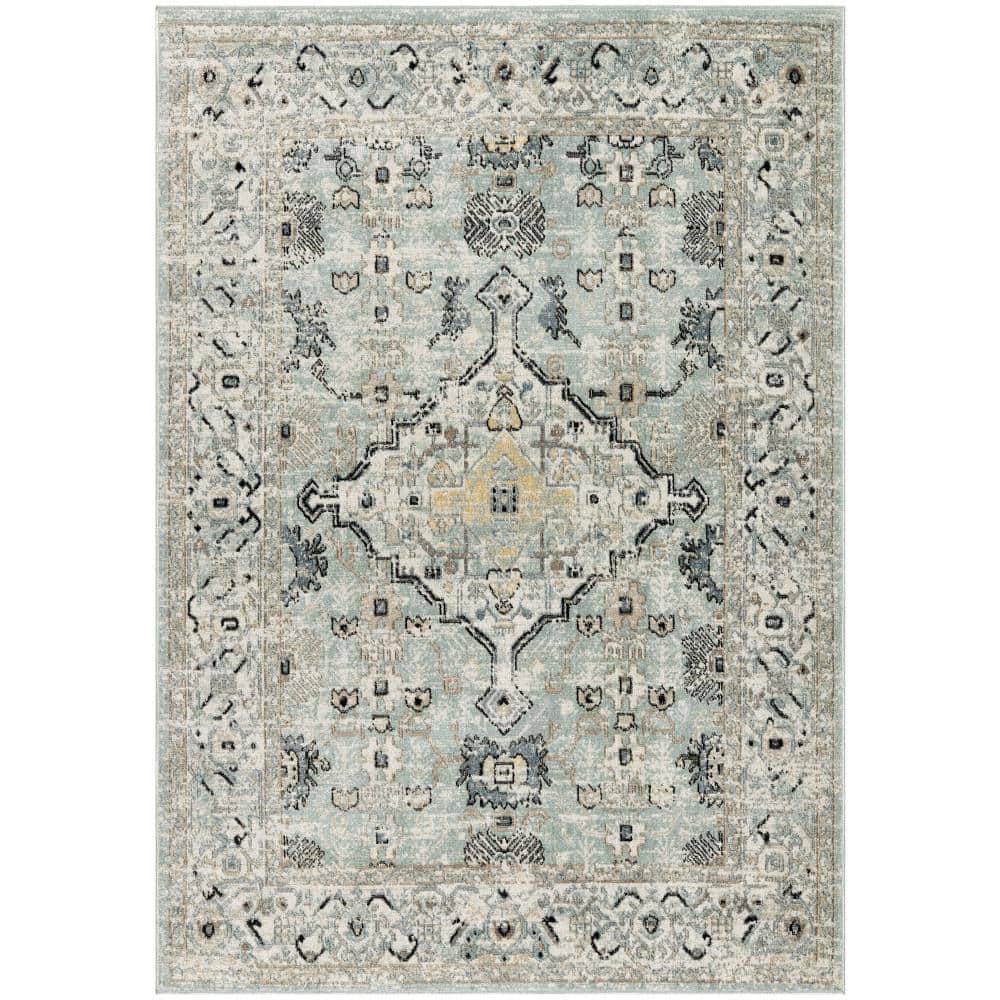 Nourison Washable Decor Blue Taupe 9 ft. x 12 ft. Center medallion ...