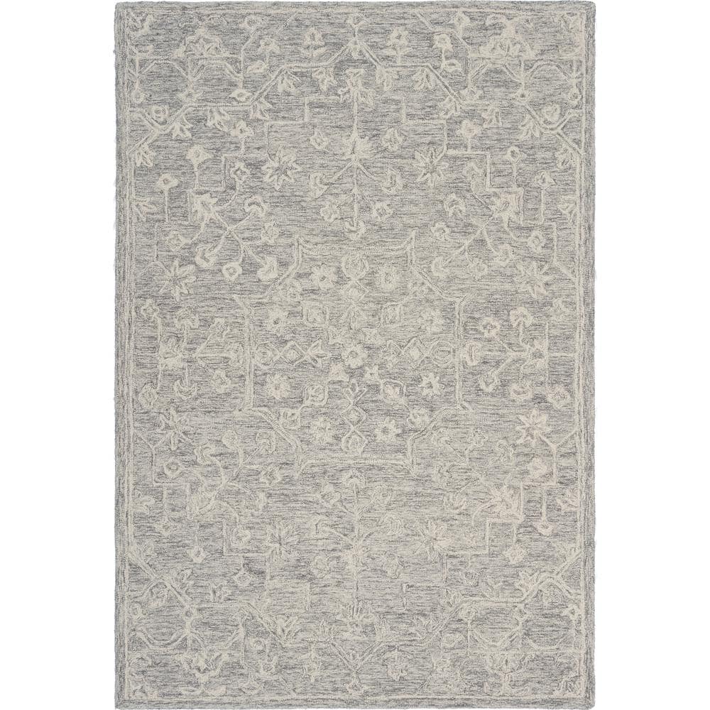 Jade Silver/Gray 5 ft. x 7 ft. Floral Escape Indoor Area Rug ...