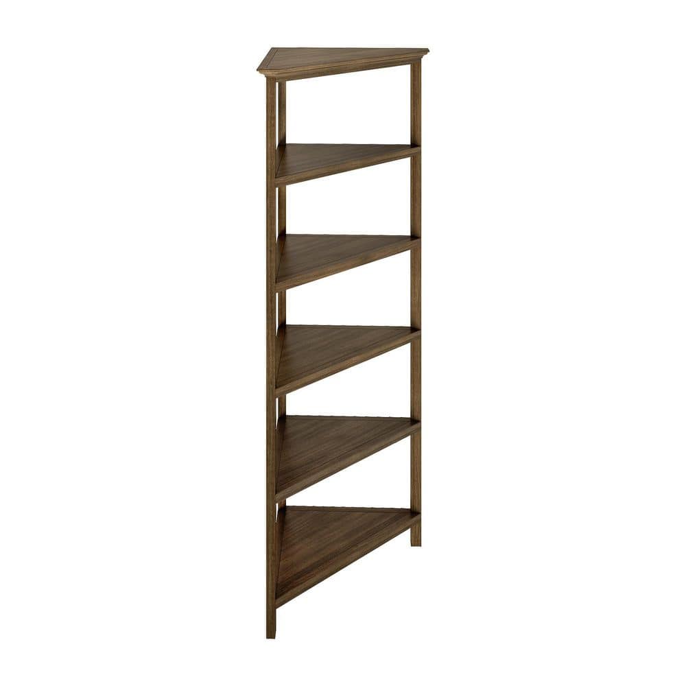 NewRidge Home Goods Edenton 75 in. Walnut Wood 5-Shelf Corner Style ...