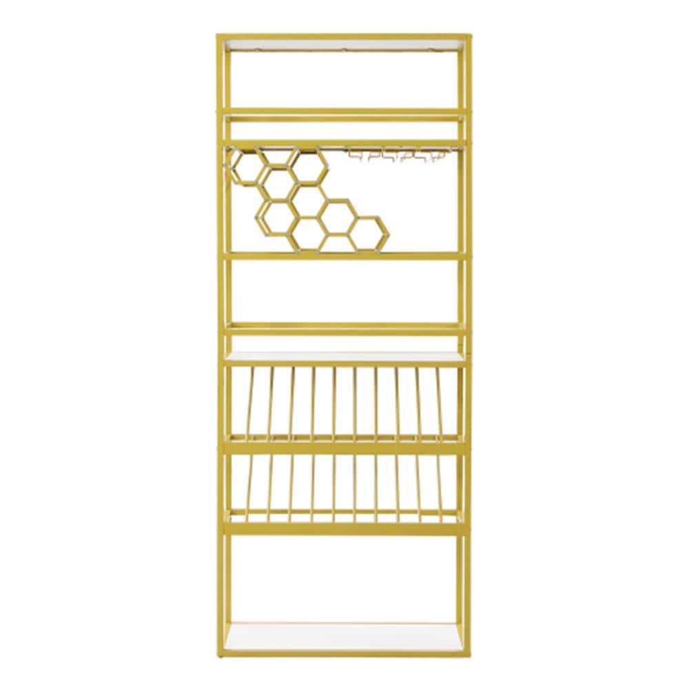 WarmieHomy 18-Bottle LED Tall Bar Cabinet Wine Rack Gold Contemporary ...
