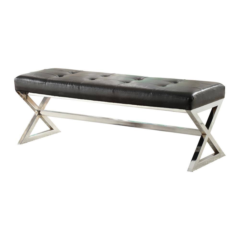 EVERGLADE HOME Jaunt Black Faux Leather Chrome Metal Frame Bench with ...