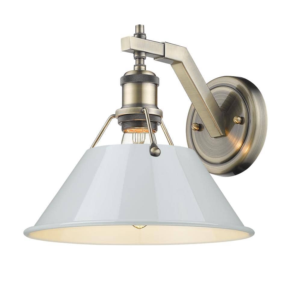 Golden Lighting Orwell 10 in. 1-Light Aged Brass and Dusky Blue Wall ...