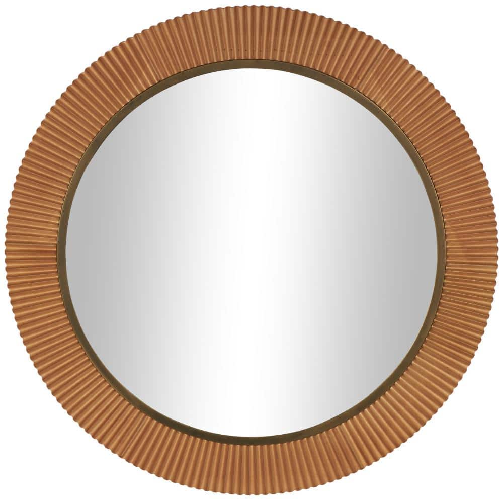 Litton Lane 43 in. H x 43 in. W. Fluted Round Framed Brown Wall Mirror ...