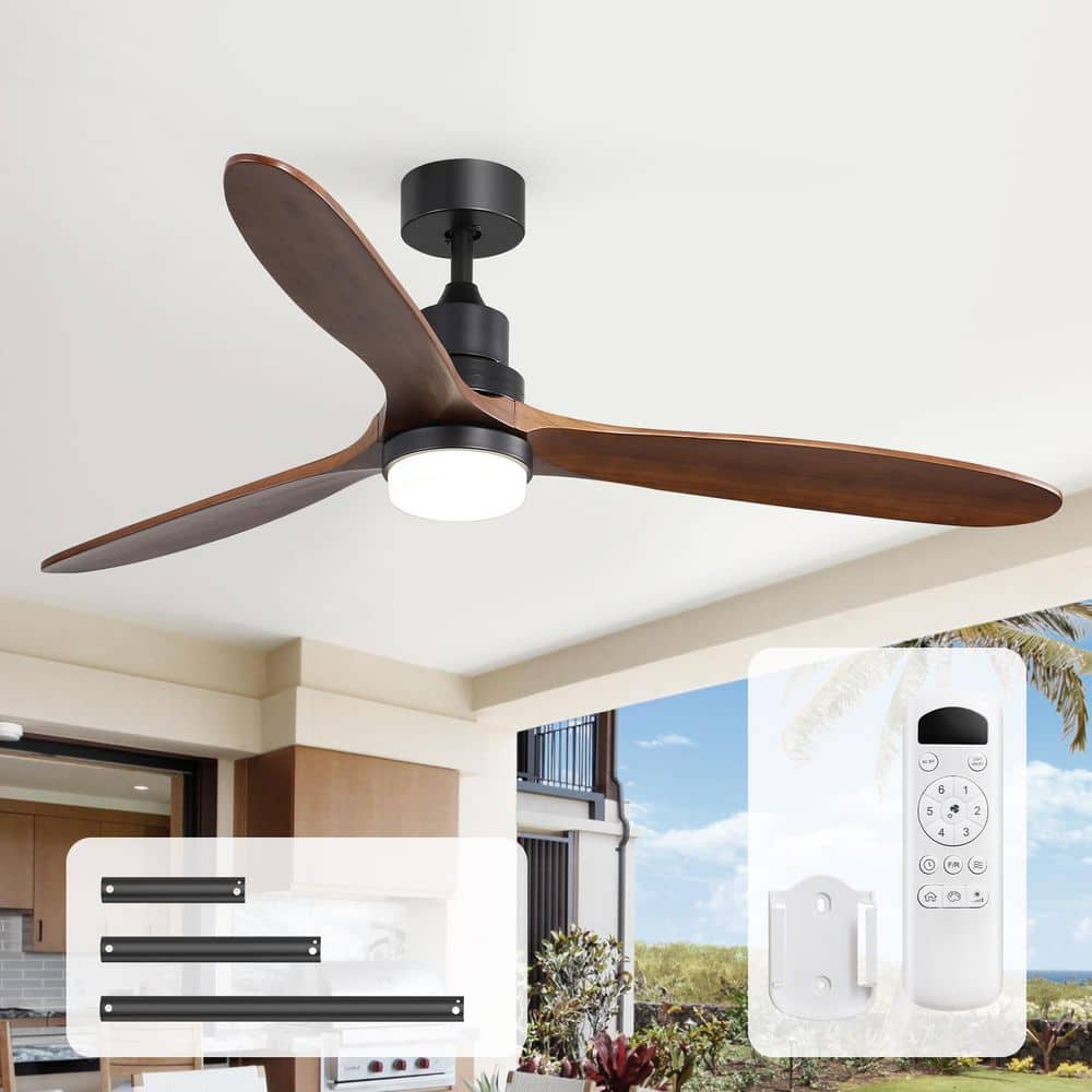 CACI Mall 60 in. Indoor/Outdoor Integrated LED Solid Wood Black Ceiling ...