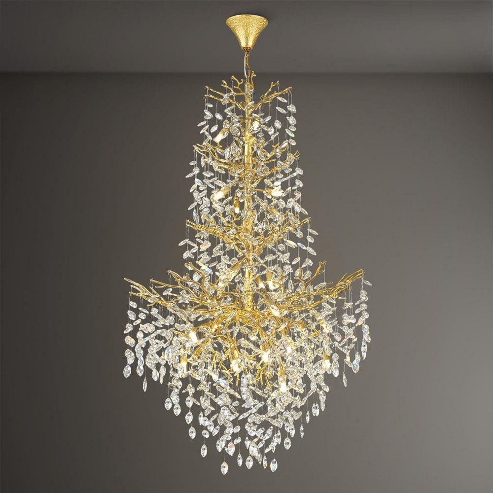 PUYRNF 23 Lights 40 in. Gold Crystal Tree Branch Shape Chandelier ...