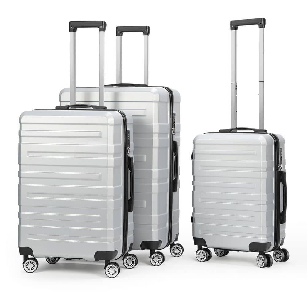 HIKOLAYAE Hard Side Suitcase with TSA Lock, 3-Piece Luggage Set, Silver ...