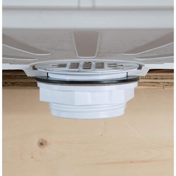Oatey Round No-Caulk White PVC Shower Drain with 4-1/4 in. Round Snap ...