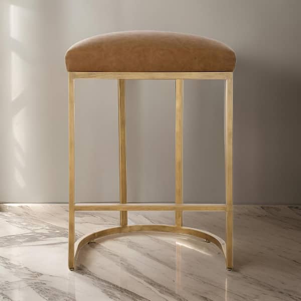 Benjara Gyn 26.25 in. Gold Backless Wood and Metal Counter Height Bar ...