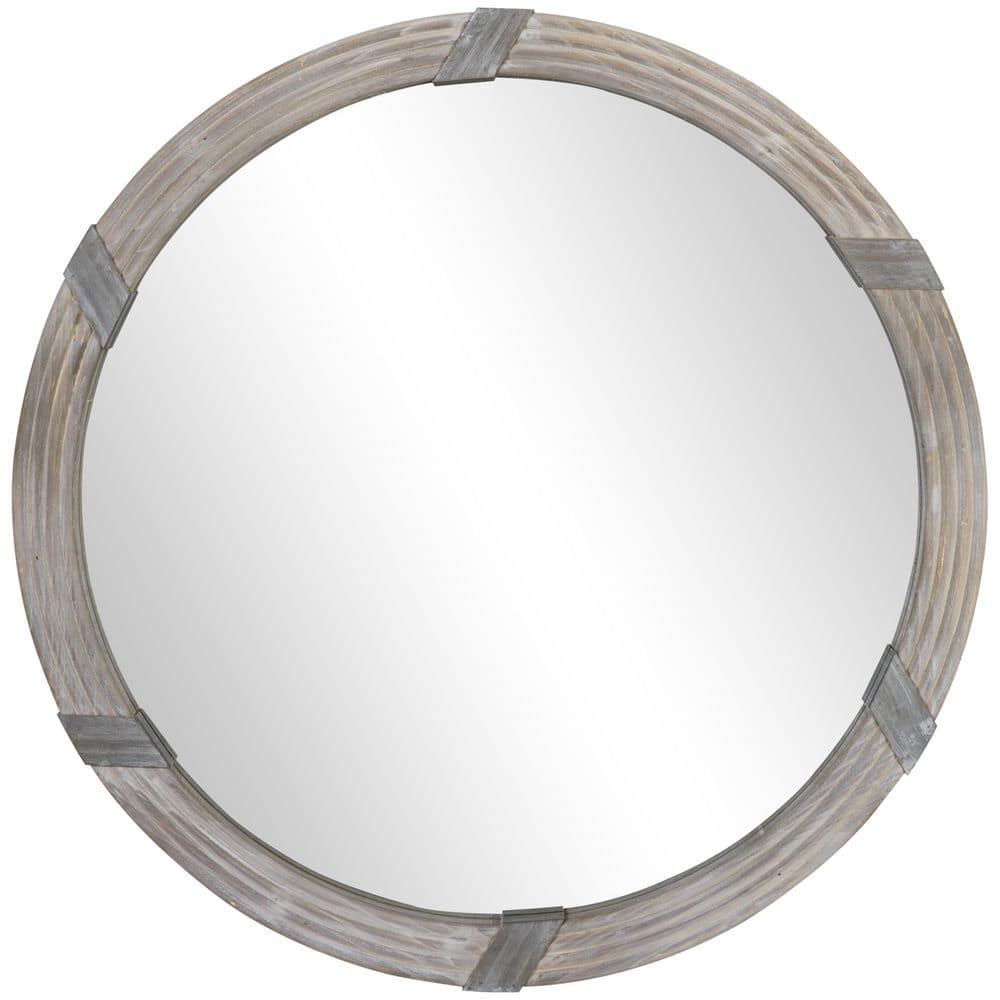 Natural Wood 30.75 in. W x 30.75 in. H Round MDF Framed Mirror for ...