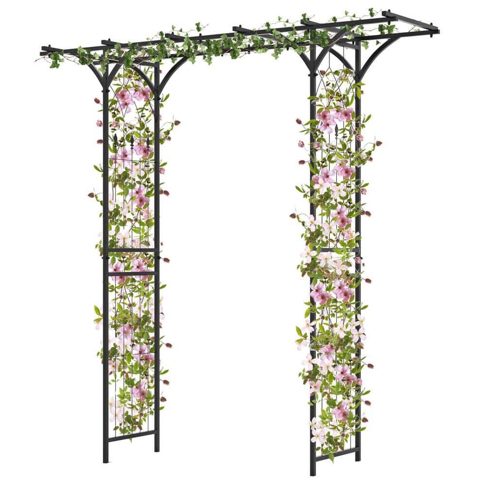 Gymax 6 .8 ft. Metal Flat Top Garden Arch with Trellises and Extended ...