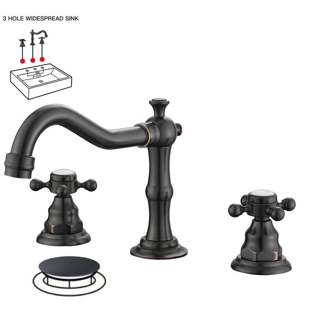 BWE 8 in. Widespread 2-Handle 3-Hole Bathroom Faucet with Drain Kit and ...