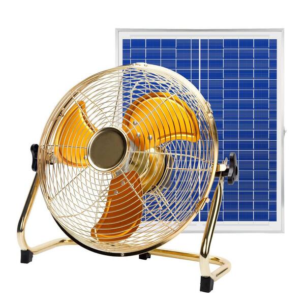 phyfalip 14 Inch Portable Table Fan in Golden w/ Solar Panel & AC ...