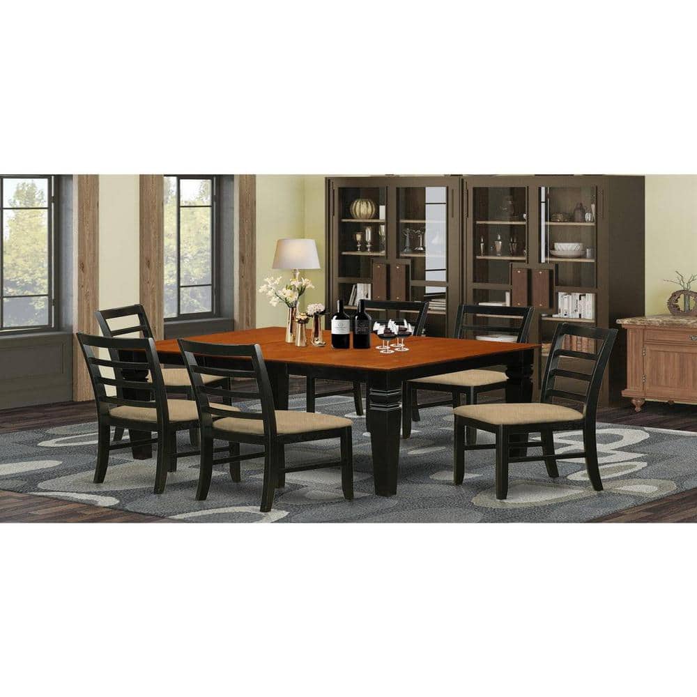 East West Furniture 7-Piece Black and Cherry Finish Solid Wood Top ...