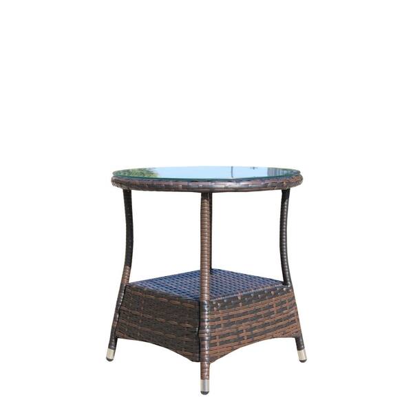 ECOCHIC SPACES INC Top-Notch Brown Round Wicker Outdoor Coffee Table ...