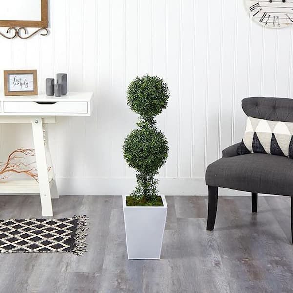 3.5 ft. Artificial Topiary Tree in White Planter for Indoor/Outdoor 1 ...