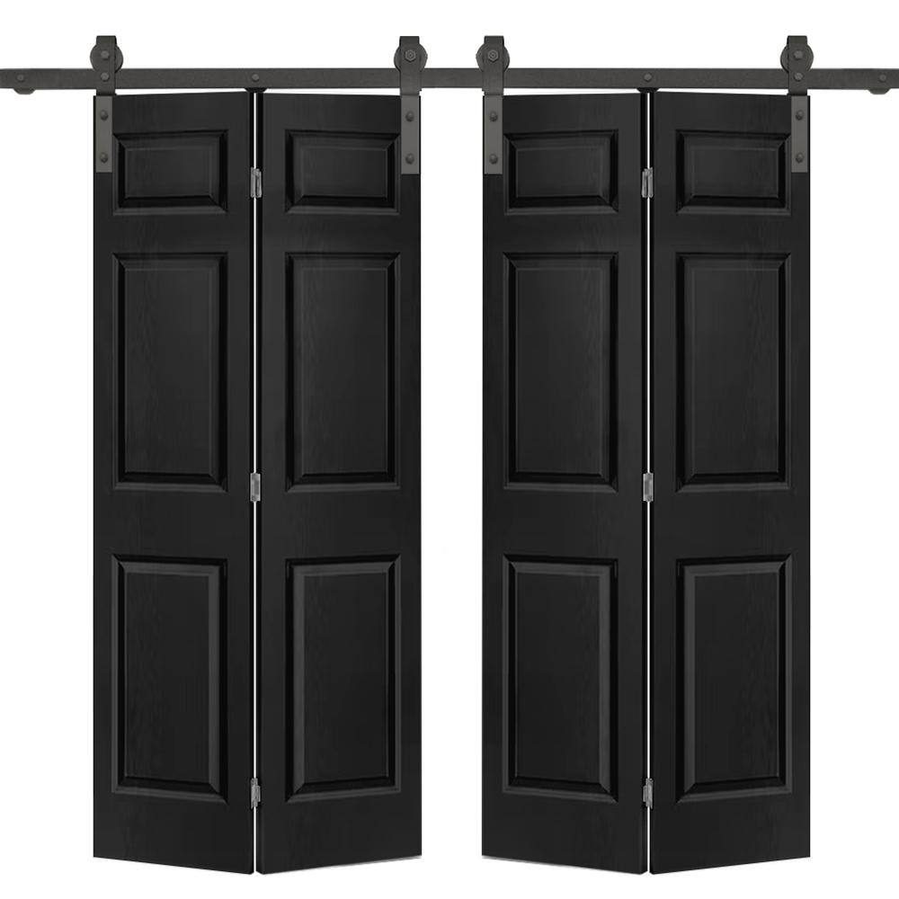 CALHOME 60 in. x 80 in. 6-Panel Black Painted MDF Composite Double Bi ...