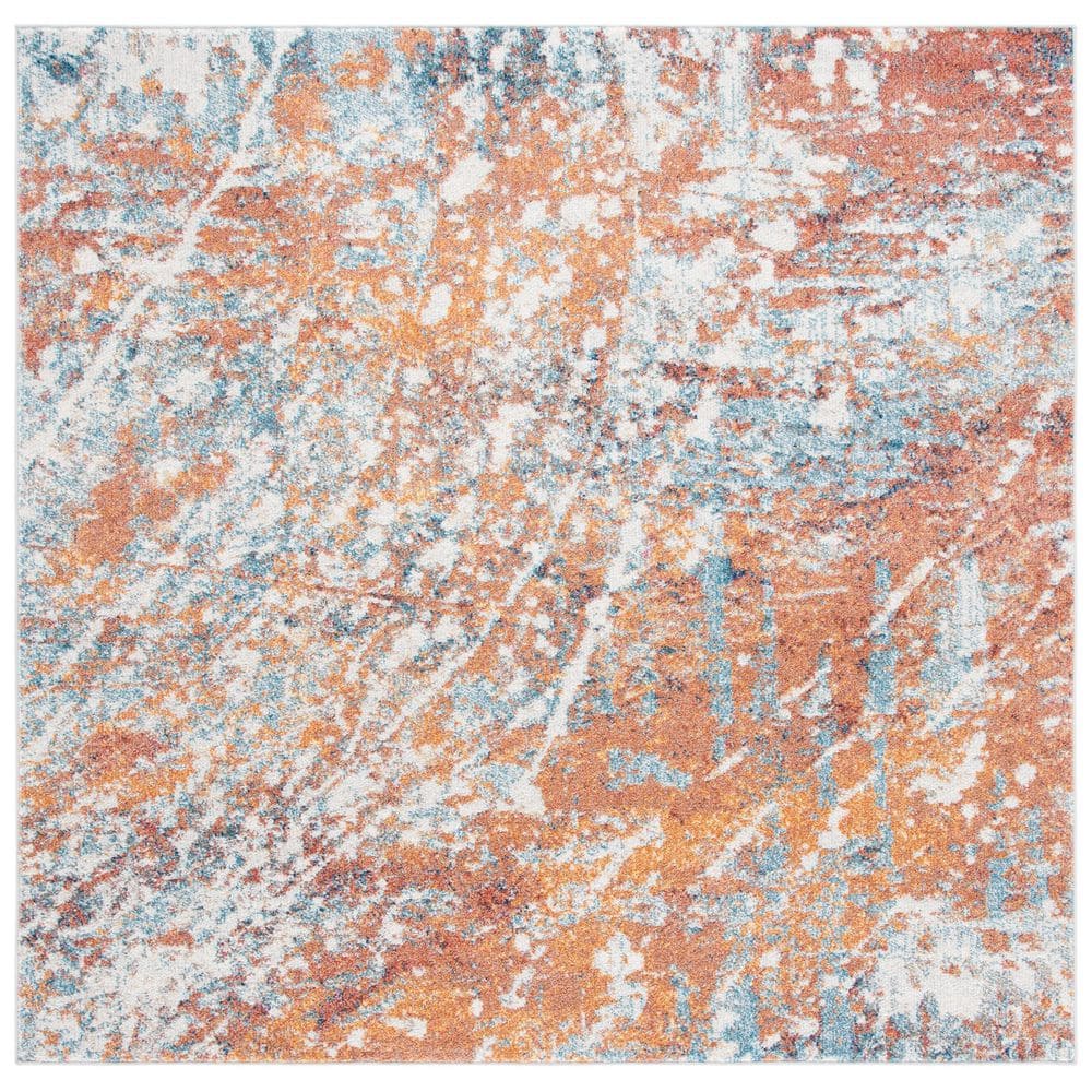 SAFAVIEH Crystal 7 ft. x 7 ft. Ivory/Rust Splattered Marble Square Area ...