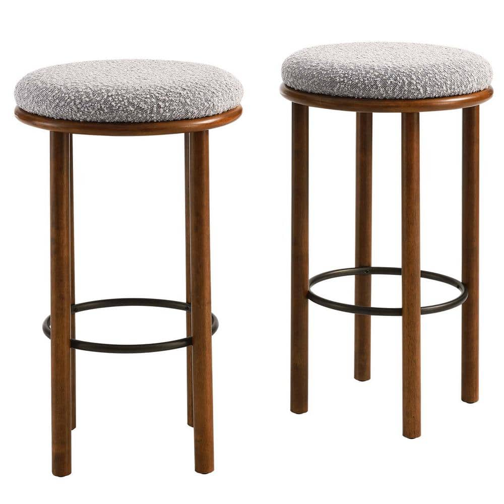 MODWAY Fable 29.9 in Walnut Taupe Backless Wood Bar Stool with ...