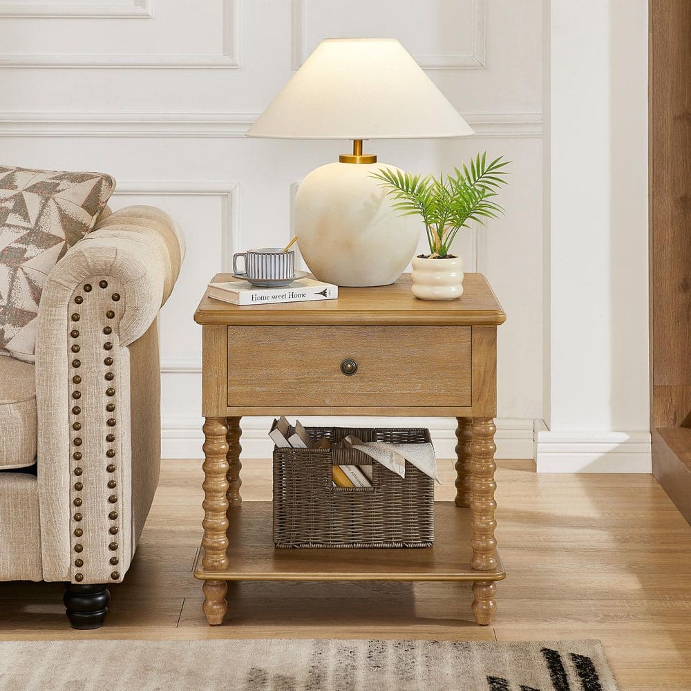 Morden Fort Rustic Vintage 24 in Beige Square Wood Spindle End Table ...