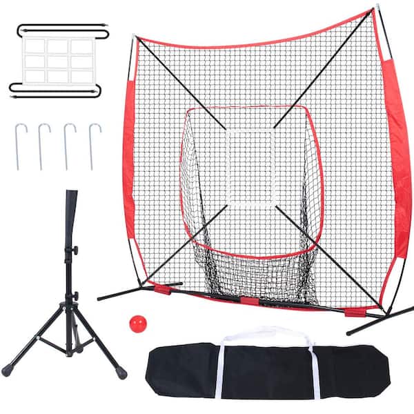 VEVOR Baseball Softball Practice Net, 7 ft. x 7 ft. Portable Baseball ...