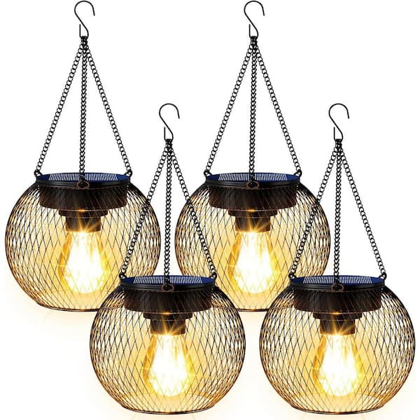 Solar Lanterns Outdoor Waterproof 4 Pack Metal Solar Hanging Lights ...