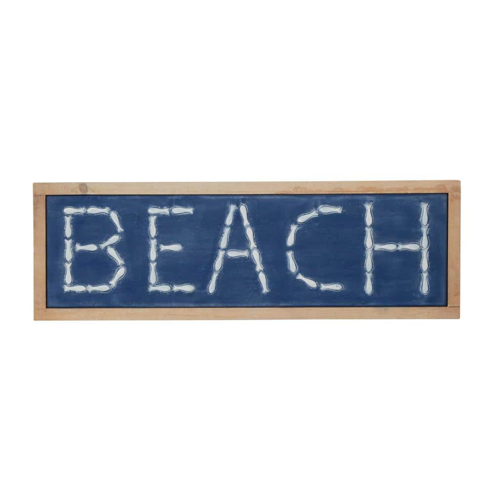Litton Lane Metal White Beach Sign Wall Decor with Brown Frame 041493 ...