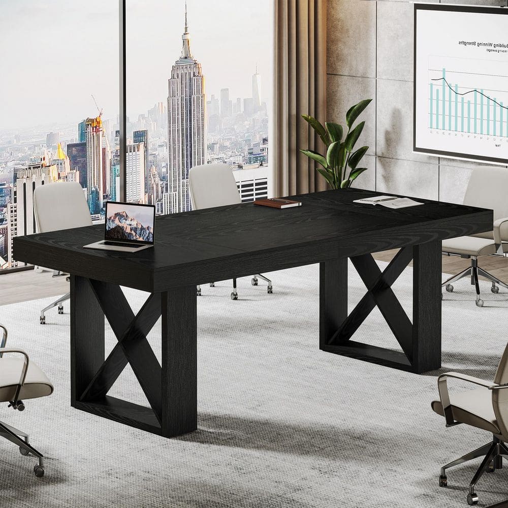 BYBLIGHT Moronia 63 in. Rectangle Black Wood Computer Desk, Conference ...