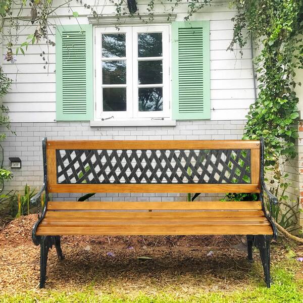 Wood and metal bench with back store