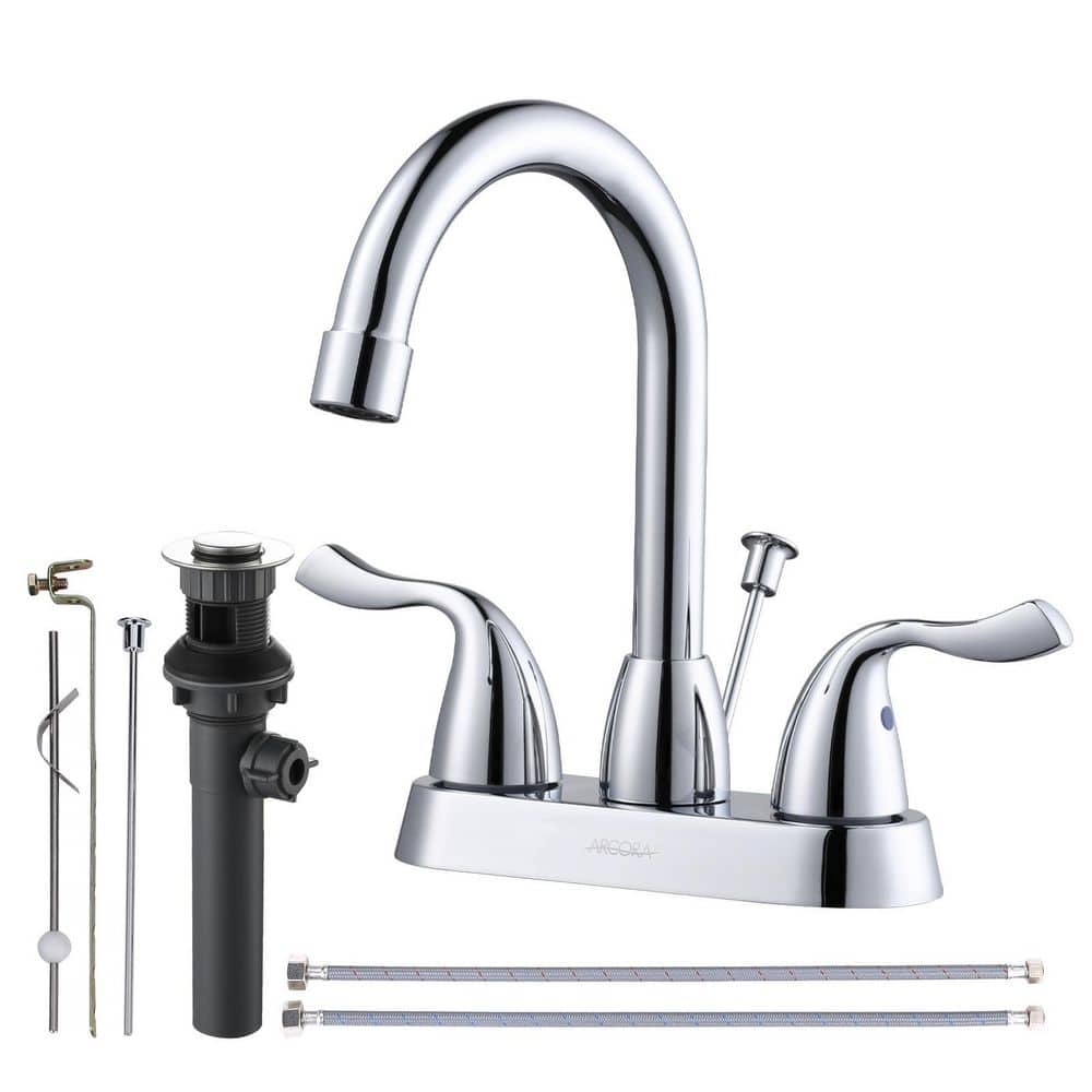 ARCORA 4 in. Centerset Double Handle Bathroom Faucet with Lift Rod ...