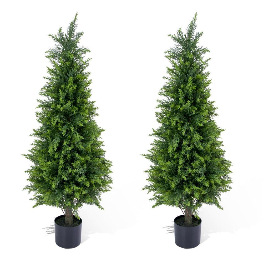 Gravee 4 ft. Artificial Cedar Topiary Trees Set of 2, Faux Pine Shrubs ...