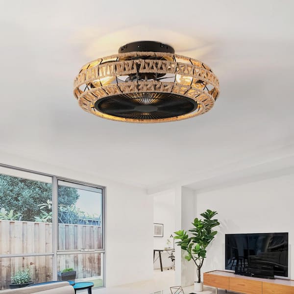 Basdien 20 in. 4-Light Black Flush Mount Jute Rope Universal No Include ...