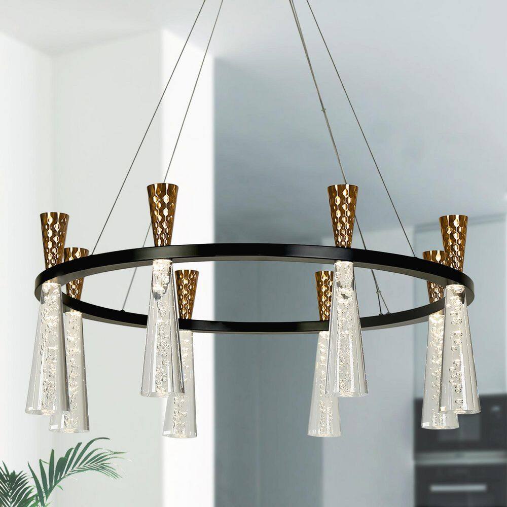 LNC Almhult 8-Light Integrated LED Black Plating Brass Circle ...