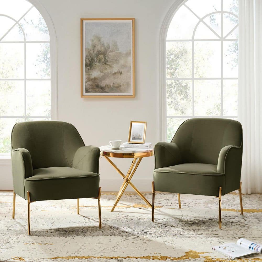 JAYDEN CREATION Nora Modern Moss Velvet Accent Arm Chair Set of 2 with ...