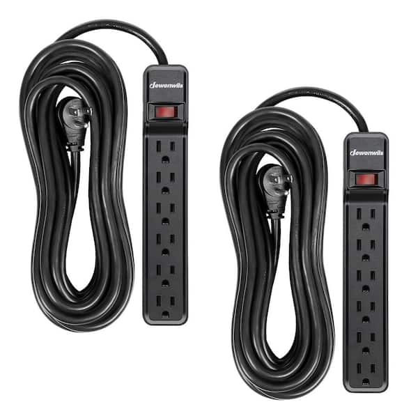 DEWENWILS 25 ft. 6-Outlet Power Strip Surge Protector, 500 J in Black ...