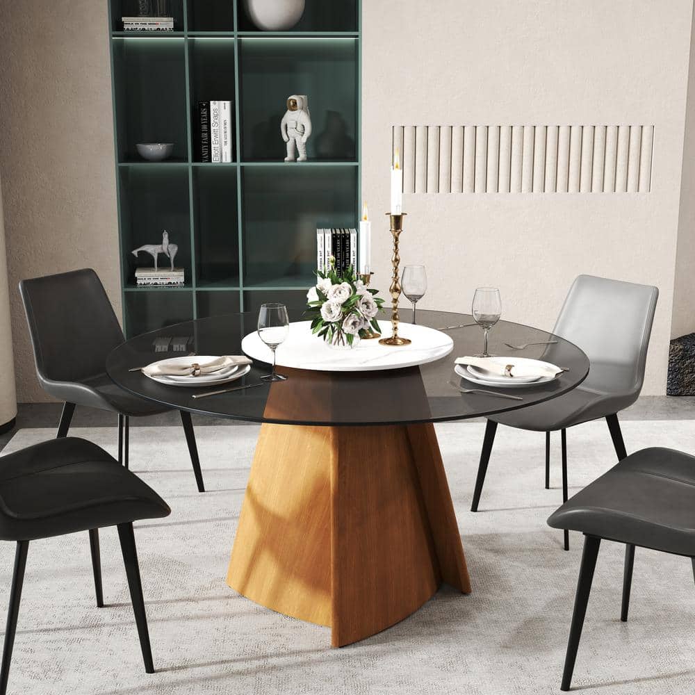 J&E Home Round Brown With Lazy Turntable Glass 59.05 in. Pedestal ...