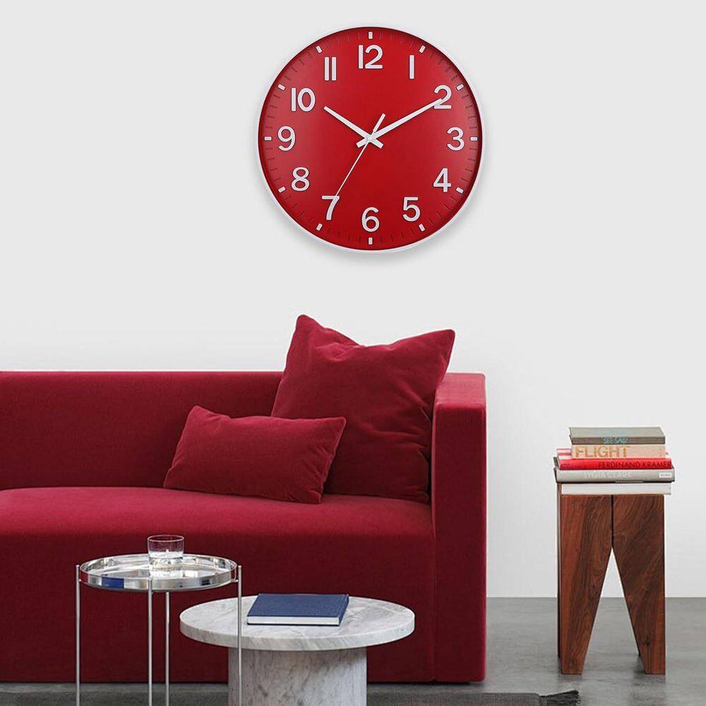 12 in. Red Silent Non-Ticking Modern Wall Clock YARFQ5 - The Home Depot