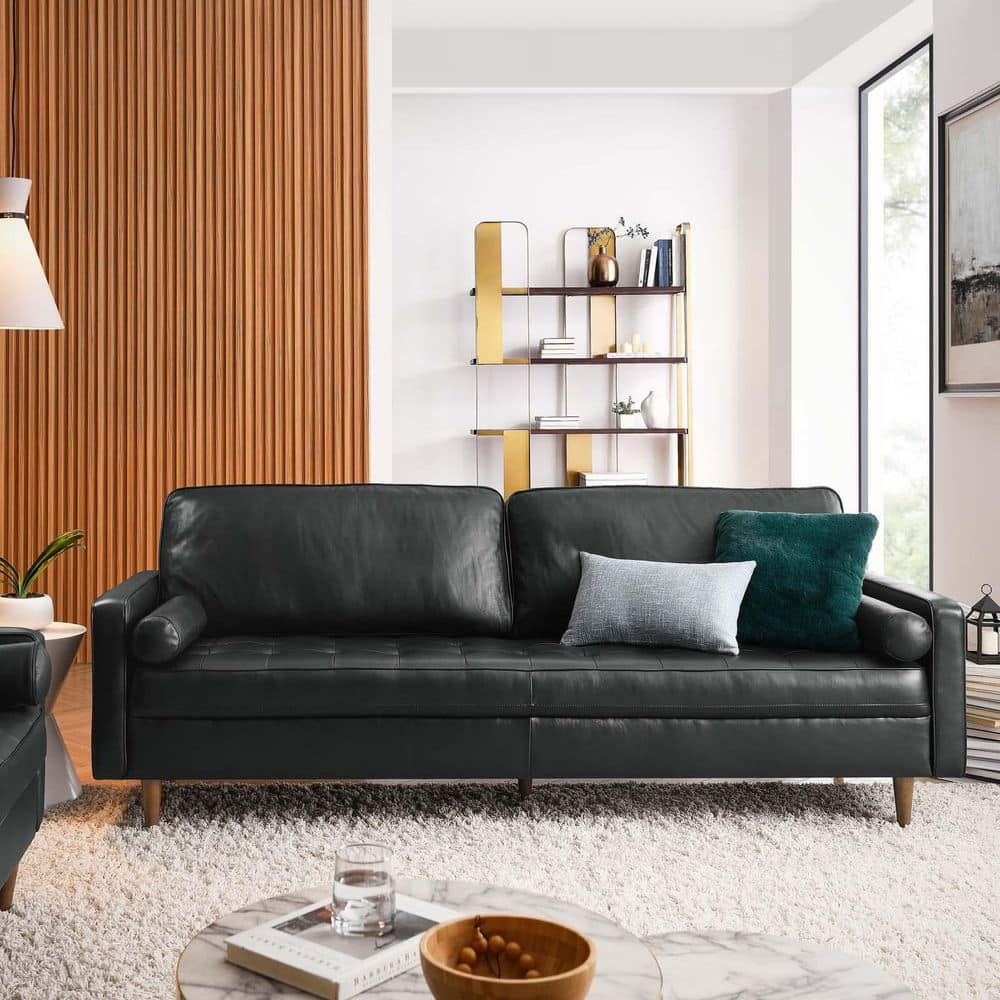 MODWAY Valour 88 in. 2 Seat Rectangle Arm Leather Sofa in Black EEI ...