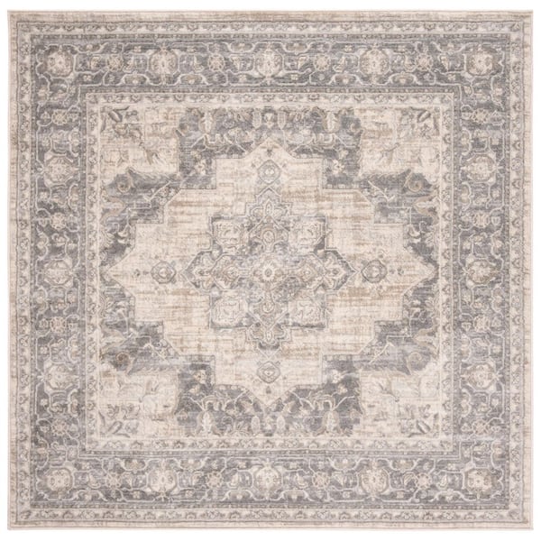 SAFAVIEH Brentwood Cream/Gray 5 ft. x 5 ft. Floral Medallion Border ...