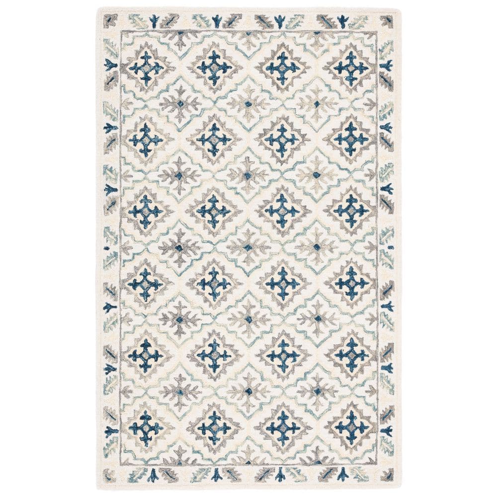 SAFAVIEH Aspen 4 ft. x 6 ft. Ivory/Blue Garden Diamond Area Rug APN140A ...
