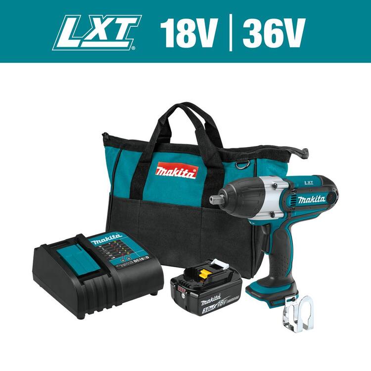 Makita 18V LXT Lithium-Ion Cordless 1/2 in. Sq. Drive Impact Wrench Kit ...